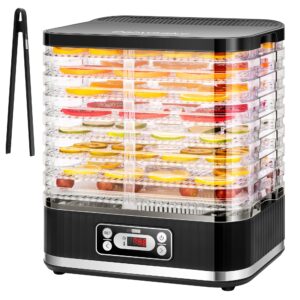 vivohome food dehydrator, electric 8 trays hydrator machine with 72h digital timer and temperature control for fruit vegetable meat jerky herb beef mushroom, black