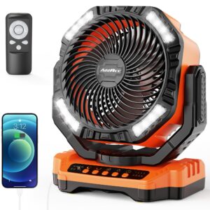 40000mah battery operated camping fan, rechargeable high velocity floor fan, auto oscillation remote control timer - cordless outdoor fan for car travel rv camp garage patio hurricane emergency