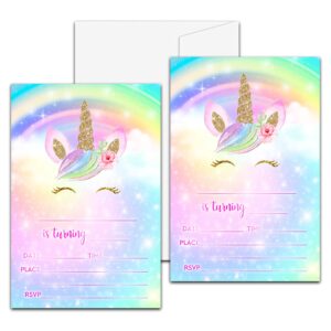 unicorn birthday party invitation, magical unicorn themed fill-in invites for men & women, 20 invitations with envelopes (4" x 6"), adults rainbow party favors decorations and supplies -30