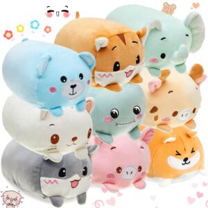 9 pieces christmas plush toys set 8 inch elephant, deer hamster panda pig dinosaur plush stuffed animals cuddly cute body pillow soft cartoon hugging toy for boys girls xmas gift bedding,sleeping