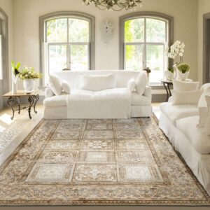 decomall alyta washable area rugs, vintage non-slip carpet for living room bedroom sitting room family room, beige 7’6”x9’6”