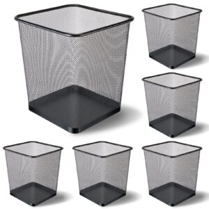 6 pcs black mesh trash can 4 gallon wastebasket square trash can metal wire office garbage cans lightweight trash bin for bedroom recycling bin for under desk bathroom kitchen home dorm living room