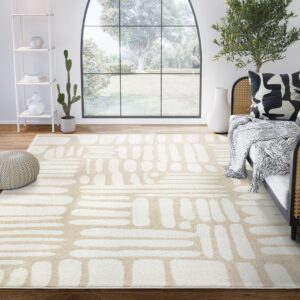 abani nuevo collection area rug - neutral beige/cream abstract design - 7'9" x 10'2" - easy to clean - durable for kids & pets - non-shedding - medium pile - soft feel - living room, bedroom & office