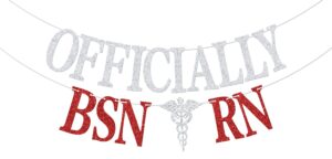 red glitter officially bsn rn banner, class of 2023 bsn/class of 2023 rn/congrats nurse, 2023 nursing school graduation party decorations