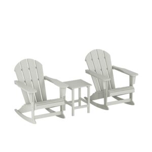 westintrends malibu 3 piece outdoor rocking chair set, all weather poly lumber porch patio adirondack rocking chair set of 2 with side table, sand