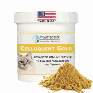 vitality science celloquent gold for cats | holistic advanced immune support supplement | 17 synergistic ingredients | auto immune, vomit and diarrhea, depression (60g)