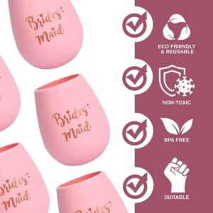 Set of 10 Bachelorette Party Silicone Wine Cups White Bride & Pink Bridesmaid Cups, Bridesmaid Wedding Gift Party Favors