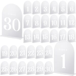 30 sets frosted arch wedding table numbers with stands 1-30 acrylic table signs 5 x 7 inch numbers signs and holders for centerpiece reception decoration party anniversary event