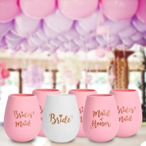 Set of 10 Bachelorette Party Silicone Wine Cups White Bride & Pink Bridesmaid Cups, Bridesmaid Wedding Gift Party Favors