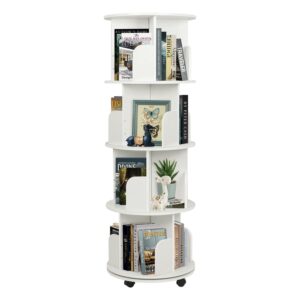 ybaymy rotating bookshelf 4 tier 360° revolving bookcase 51"x18" modern floor standing storage display book shelf stackable shelves for adult bedroom home living room study office(with brake wheels)