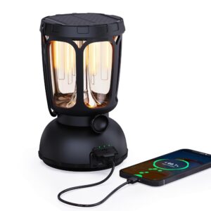 mesqool lanterns for power outages 650lm, led lantern flashlight battery powered rechargeable 6000 solar crank, camping essentials with usb c cable