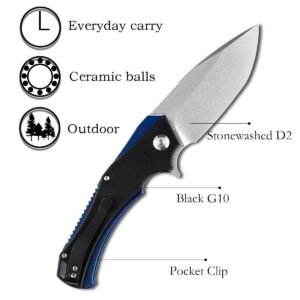 KANSEPT Mini Hellx Pocket Knife with 3.25in D2 Blade EDC Knife with Pocket Clip Black G10 Handle, Easy Open Knife T2008A1