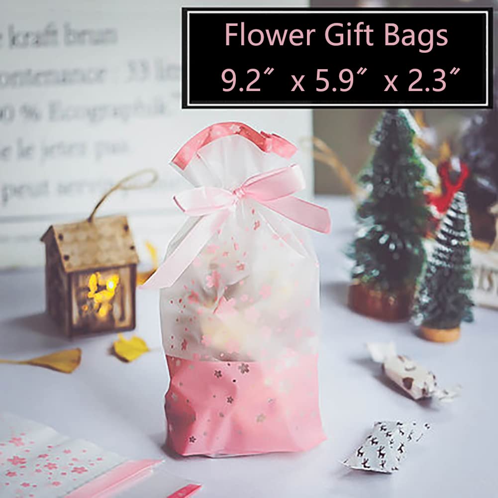 VIFOME Treat Bags,24pcs Party Favor Bags Pink Gift Bags Sakura Bags Plastic Drawstring Bags Flower Candy Goodies Bags Gift Wrapping Package