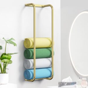 towel rack wall mounted, bathroom towel storage, stainless steel towel racks for bathroom, bath towel holder organizer for folded large towel washcloths, easy to install, silver