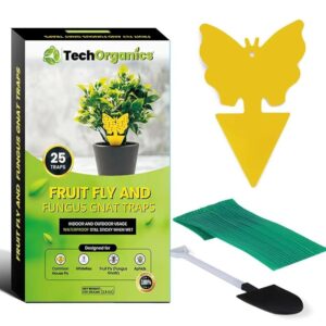 premium fruit fly traps | double sided gnat traps | waterproof yellow sticky traps are great outdoors | also for fungus gnats, aphids, flies, moths and spiders | pack of 25