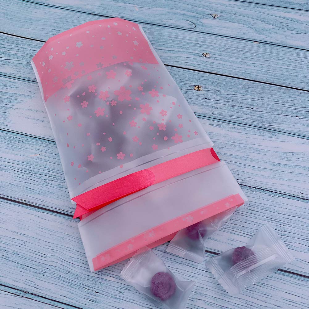 VIFOME Treat Bags,24pcs Party Favor Bags Pink Gift Bags Sakura Bags Plastic Drawstring Bags Flower Candy Goodies Bags Gift Wrapping Package