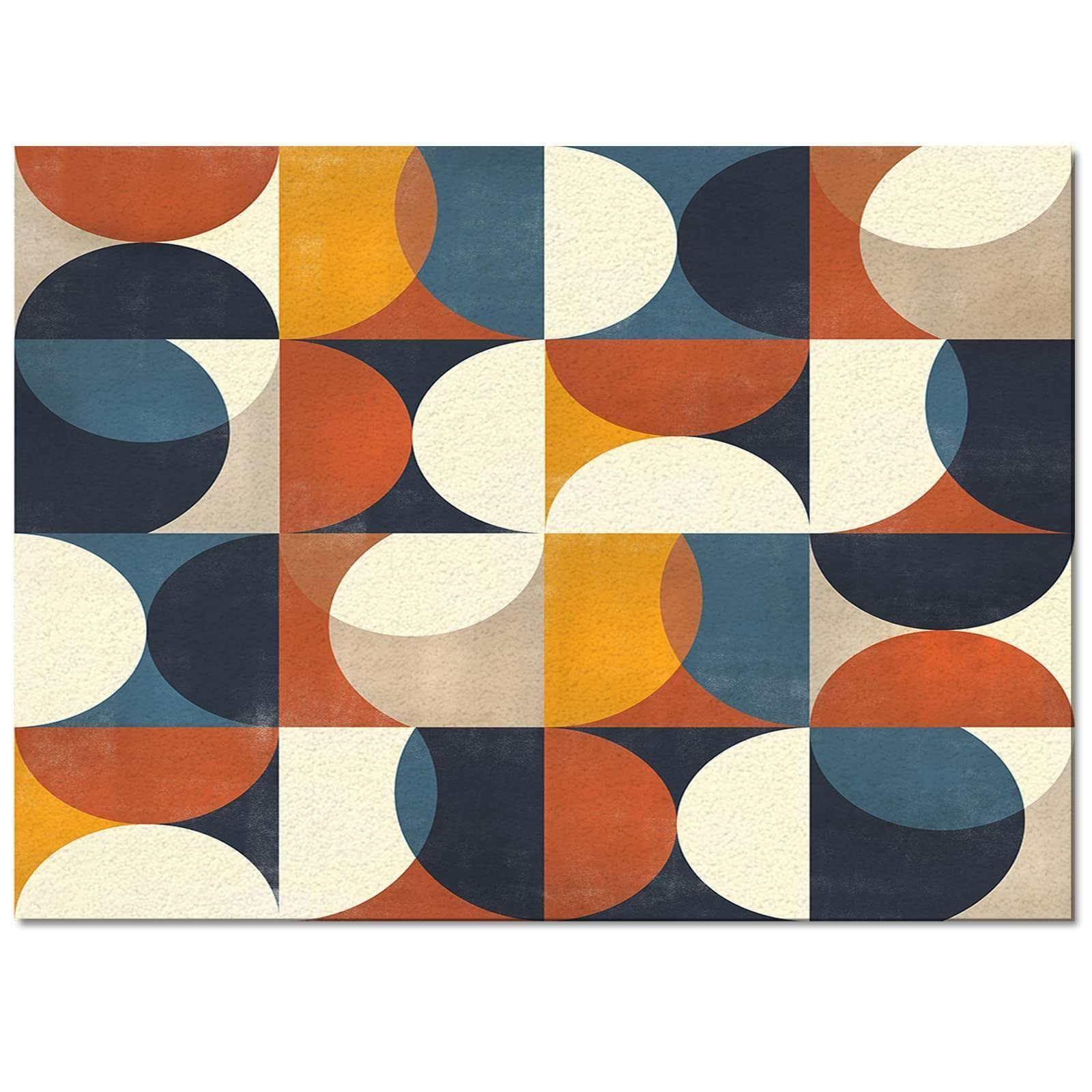 Medieval Ellipse Geometry Art Area Rug, Orange Beige Navy Blue Splicing Decor Rug, Soft Non-Slip Easy Clean Rectangle Carpet for Living Room Bedroom Dining Room Office, 4x6ft