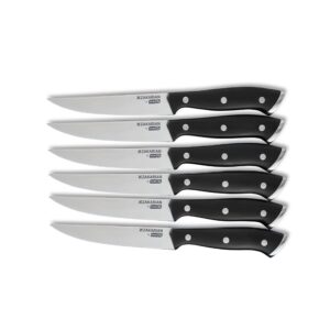 dash zakarian 6-piece steak knife set, non-serrated full tang german steel blade, black