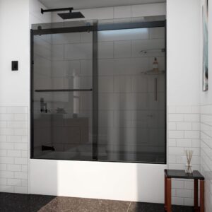 dreamline sapphire-v 56-60 in. w x 62 in. h bypass tub door in matte black and gray glass