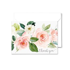 paper clever party graceful floral thank you cards for bridal shower, wedding, any occasion, blank notecards with envelopes set, folded notes, 25 pack