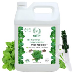 minty mice repellent, natural 5% peppermint oil spray for mice, mouse, rats and rodents indoor and outdoor, house and car engine use, 128 fl oz