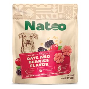 natoo dog biscuits for small dogs & puppies crunchy dog treats, oats & berry healthy natural dog biscuits, rich in omega 6, prebiotics & fibers, antioxidants for immunity (8 oz)