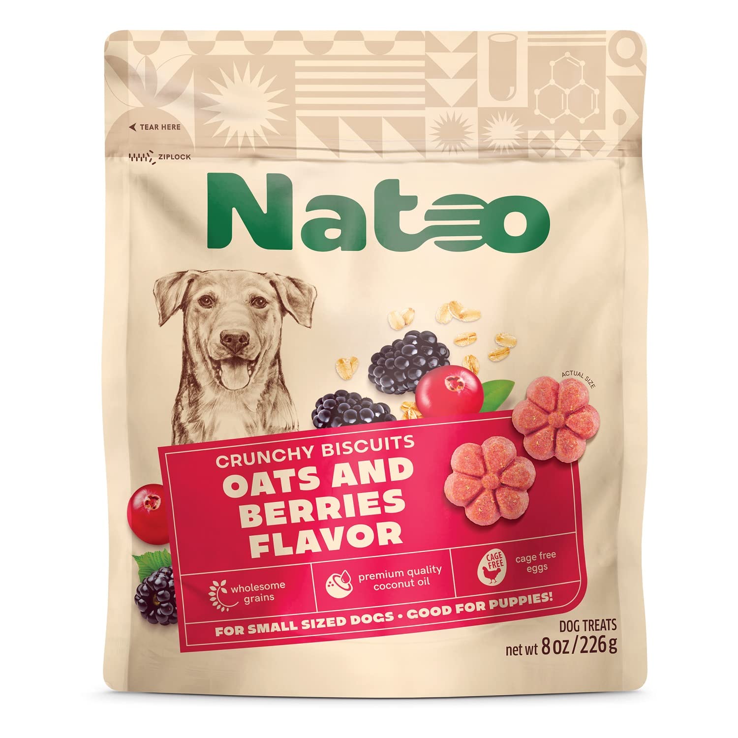 NATOO Dog Biscuits for Small Dogs & Puppies Crunchy Dog Treats, Oats & Berry Healthy Natural Dog Biscuits, Rich in Omega 6, Prebiotics & Fibers, Antioxidants for Immunity (8 oz)