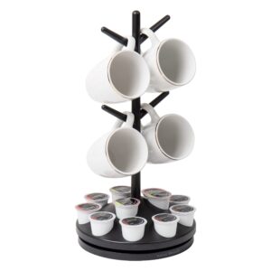 mind reader single serve coffee pod organizer & mug tree, 12 pod and 4 mug capacity, countertop, 9" l x 9" w x 17.75" h, black