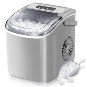 r.w.flame ice makers countertop, portable ice maker machine with self-cleaning, 26.5lbs/24hrs, 6 mins/9 pcs bullet ice, ice scoop and basket, handheld ice maker for kitchen/home/office/party,grey