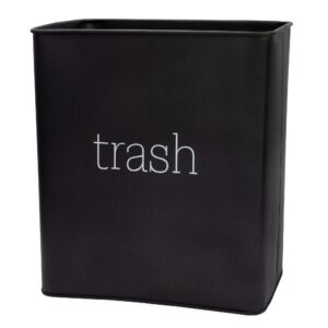 auldhome design black enamel trash can; modern farmhouse style wastebasket for bathroom, bedroom, or office