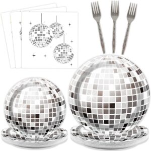 96 pieces disco plates and napkins disco ball plates disco birthday party paper plates 70s tableware set birthday party supplies silver napkins hip hop baby shower party decorations for 24 guests