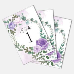 26 pieces wedding table numbers cards 1-25 with head table numbers - purple roses double sided 4x6in - table numbers for wedding reception/party/event