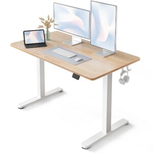 fezibo electric standing desk, 48 x 24 inches height adjustable stand up desk, sit stand home office desk, computer desk, maple