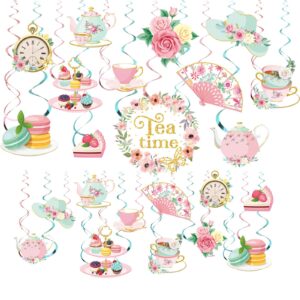 53 pcs tea party decoration floral tea time swirls decoration spring vintage teapot party hanging swirls talking party ceiling supplies for tea party baby shower princess birthday party wedding favors