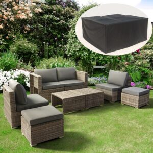 8 pcs outdoor furniture fully assembled patio conversation furniture sets wicker rattan outside sectional sofa couch space saving deep seating with back cushion ottoman coffee table grey-w/cover