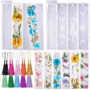 let's resin bookmark resin molds silicone 1.5'' wide, blank and cat moon pattern silicone bookmark molds kit with 20pcs tassels, rectangle bookmark molds for epoxy resin casting crafts