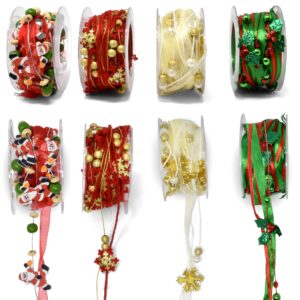 Gift Boutique 4 Xmas Beads Ribbon Rolls Xmas Tree Trim Rope 16.5 Feet Pearl String Bead Ribbon 66 Feet Total for Garland Bow Wreath Gift Wrapping & Packaging Crafts Ornament Wedding Party Craft Décor