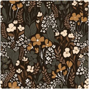 idomural peel and stick boho wallpaper vintage floral wallpaper peel and stick removable boho wallpaper for bedroom brown&black floral boho stick on wallpaper for renter accent wallpaper 17.7 * 118in