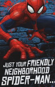 happy birthday greeting card featuring spider-man: just your friendly neighborhood spider-man wishing an awesome kid like you a birthday that's totally web-tastic!