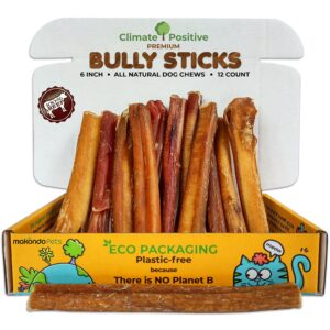 makondo pets bully sticks 100% natural beef dog chews, 6” premium quality healthy dog treats for training suitable for puppies & adults, zero filler or preservatives 12pcs 340g