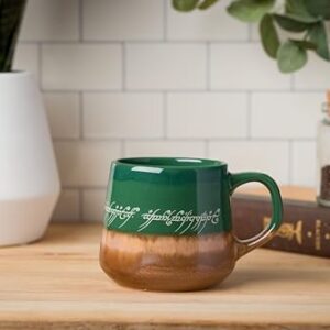 Silver Buffalo Lord of The Rings Elven Text High Gloss Reactive Glaze Tapered Pottery Mug,14 Ounces