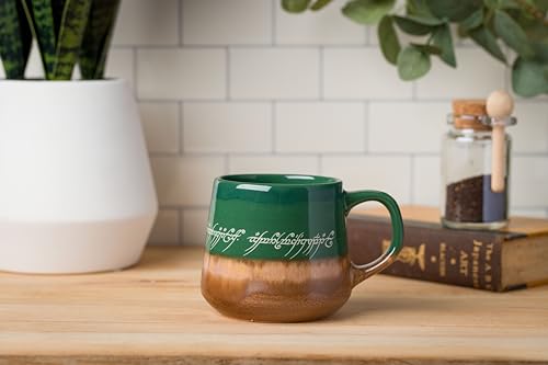 Silver Buffalo Lord of The Rings Elven Text High Gloss Reactive Glaze Tapered Pottery Mug,14 Ounces