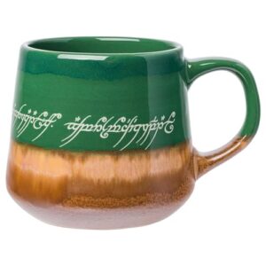 silver buffalo lord of the rings elven text high gloss reactive glaze tapered pottery mug,14 ounces