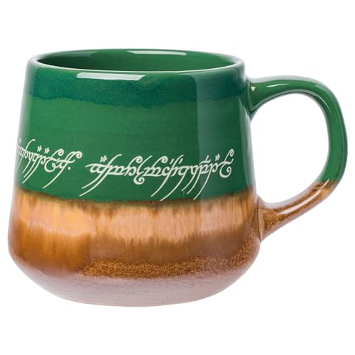 Silver Buffalo Lord of The Rings Elven Text High Gloss Reactive Glaze Tapered Pottery Mug,14 Ounces