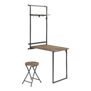 coaster home furnishings riley foldable wall desk with stool rustic oak and sandy black