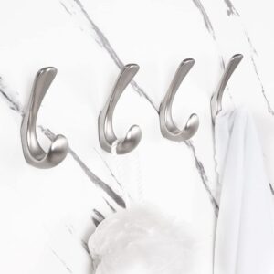 metaliby 4 pack towel hooks for bathrooms wall mounted, brushed nickel bathroom hooks for towels, robe & towel hook for wall, modern wall hook bath towel hook