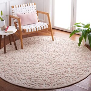 safavieh trace collection area rug - 6' round, ivory & pink, handmade scroll wool, ideal for high traffic areas in living room, bedroom (trc103u)