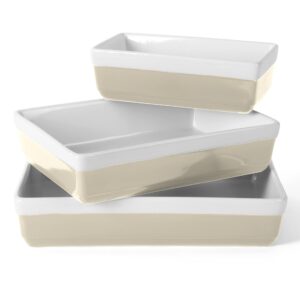 martha stewart 3 piece oven to table stoneware bakeware, baking dish & casserole set- grey