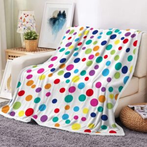 clolrful polka dots rainbow throw blankets, white modern geometric soft cozy flannel warm blanket for bedroom living room home, plush throw blanket camping travel couch sofa kids, 50 x 60