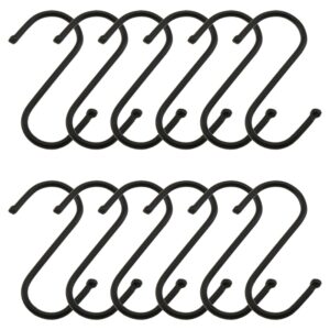 e-outstanding s hook 12pcs 2.7 x 0.8 x 0.1inch black heavy duty stainless steel s-shaped hooks hangers for hanging pots and pans, plants, utensils, towels small size hanging hook